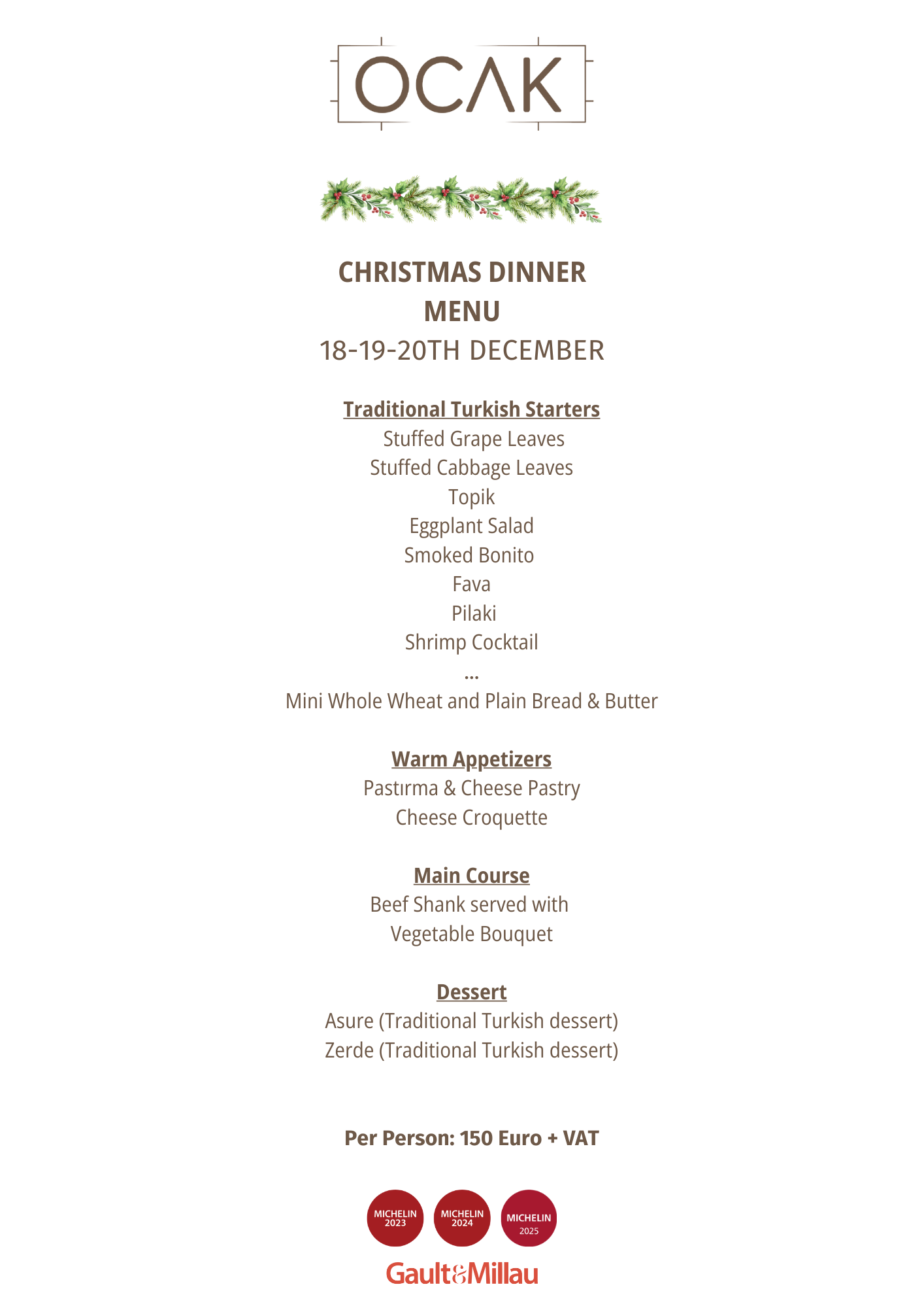 Special day menu - Ocak Restaurant